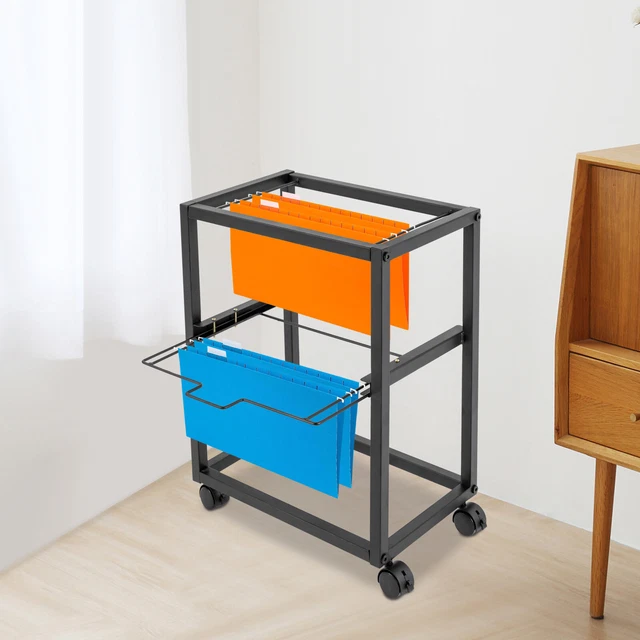 ROLLING FILE CARTS 2 Tiers w/Wheels Hanging Files Movable Pull-Out ...