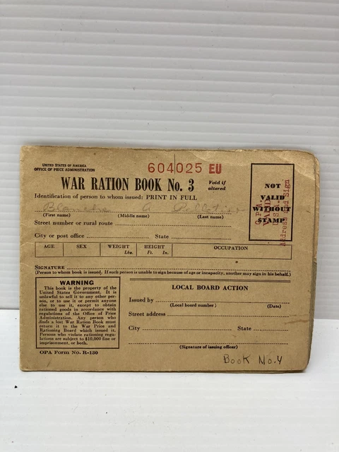 WORLD WAR II (WW2) War Ration Book No. 3 With Stamps $9.95 - PicClick