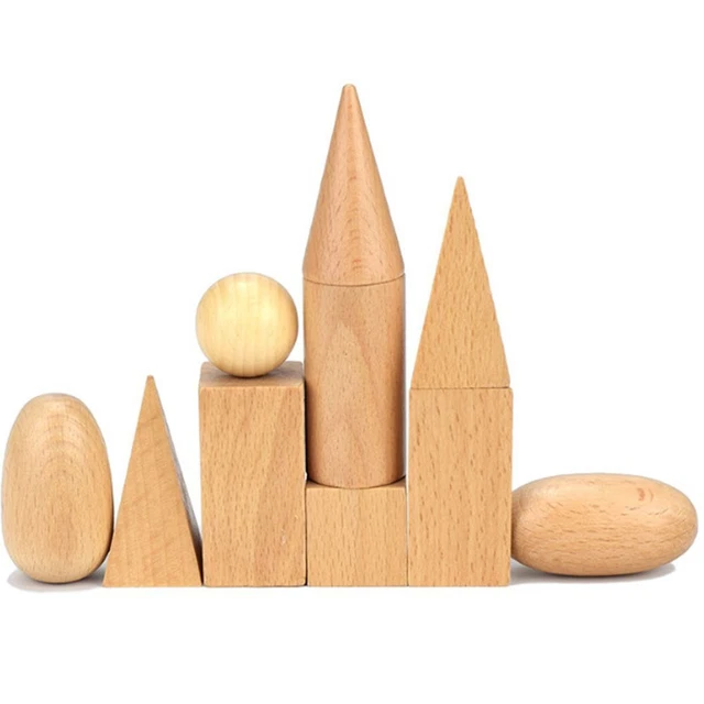 WOODEN EDUCATIONAL LEARNING Geometric Solids Montessori 3D Shapes Math ...