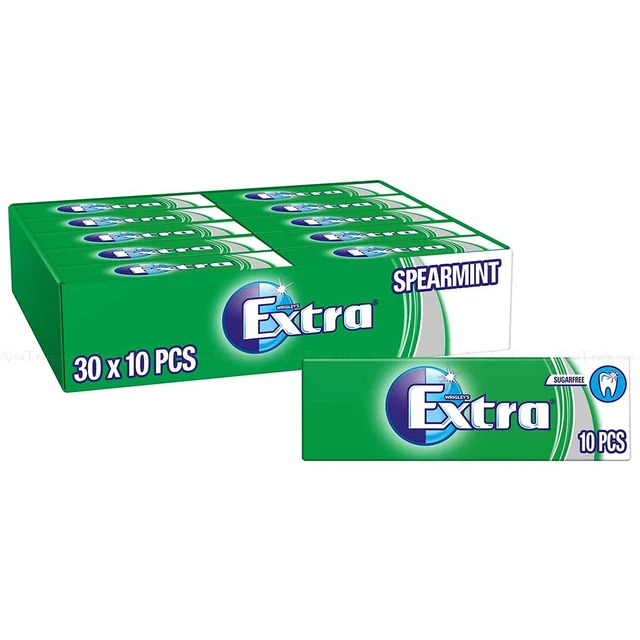 WRIGLEYS EXTRA WHITE Spearmint Chewing Gum Sugar Free Pack of 30 ...