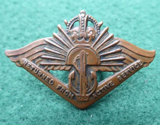 WW11 AUSTRALIAN Returned From Active Service Badge A360215 Dated 1945 ...