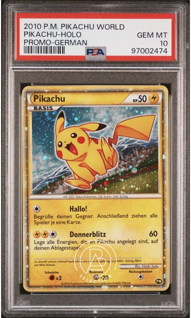 2010 POKEMON GERMAN Japanese Pikachu World Promo Cosmo Holo con Swirl ...