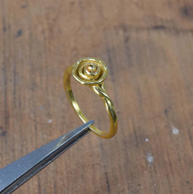 925 SOLID STERLING Silver 24CT Gold Overlay Plain Ring-7 US m878 EUR 8 ...