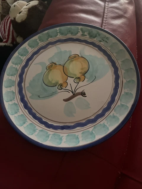 VINTAGE ITALIAN POTTERY Plates Hand painted With Pear Design. Blue X 3 ...