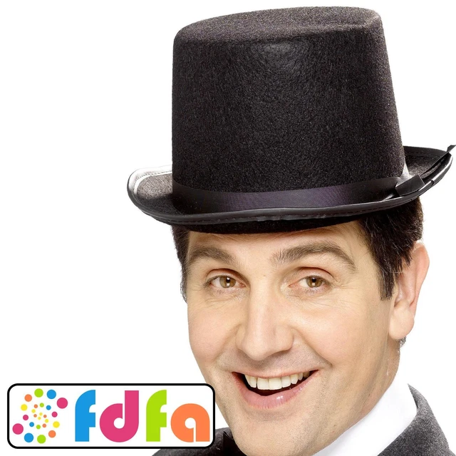 SMIFFYS GENTLEMAN TOPPER Hat Black Felt Black Band Mens Adults Fancy ...