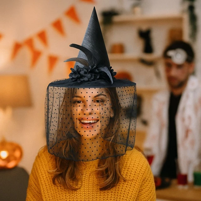 GOTHIC WIZARD HAT Lace Veils Cosplay Hat Masquerade Hat Home Decoration ...