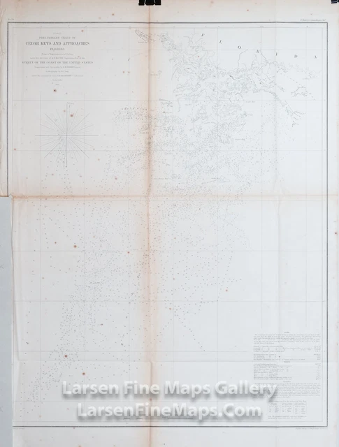 COAST SURVEY CHART Chart of Cedar Keys and Approaches Florida 1854 £14. ...