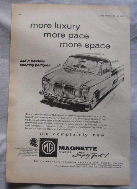 1959 MG MAGNETTE Mk III Original advert No.1 £4.99 - PicClick UK