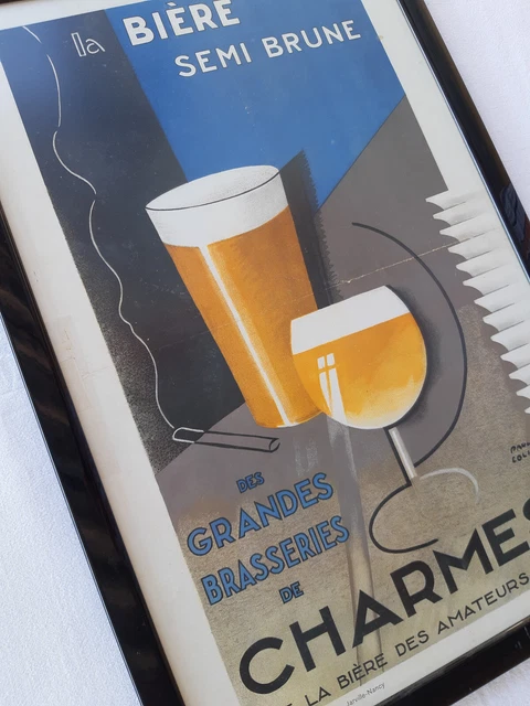 PAUL COLIN ANCIENNE affiche publicitaire Bière CHARMES Brasserie Vosges ...