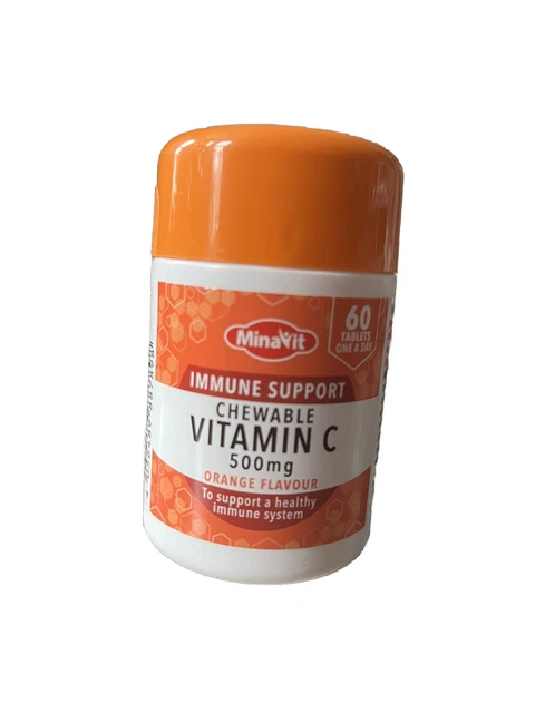 MINAVIT 60 ORANGE Flavour Chewable Vitamin C 500mg Food Supplement ...