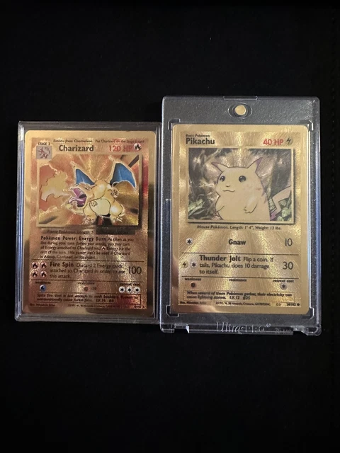 CHARIZARD & PIKACHU Metal Gold Cards UPC Pokemon 25th Anniversary ...