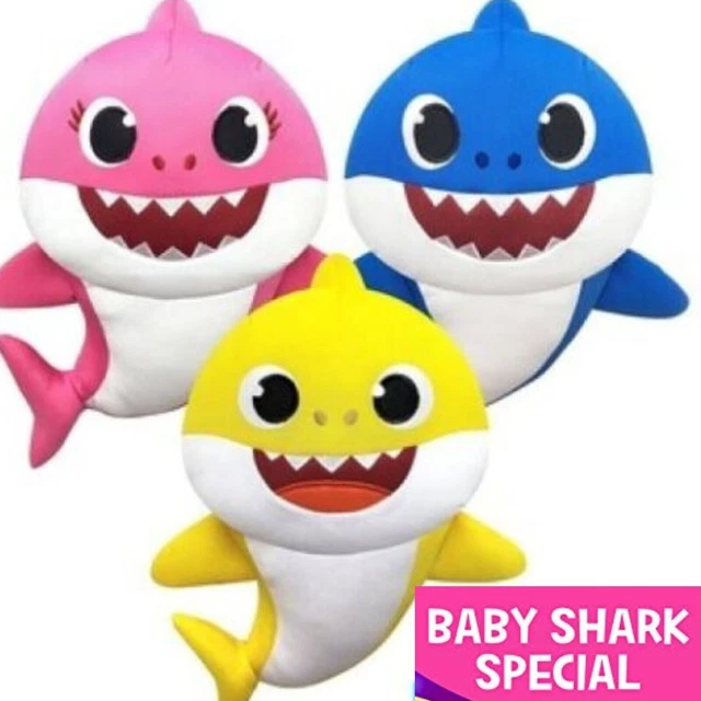 BABY SHARK LARGE Plush 10 INCH Pink Yellow Blue Great SHARK Super Soft ...