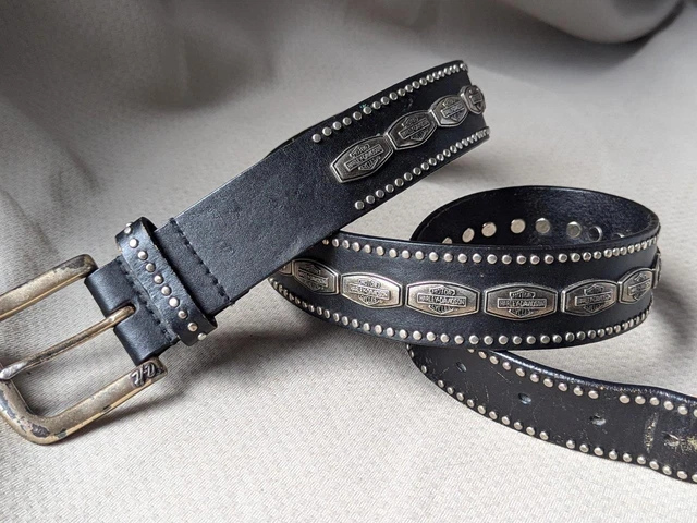 VINTAGE HARLEY DAVIDSON motorcycle STUDDED concho belt 36 black leather ...