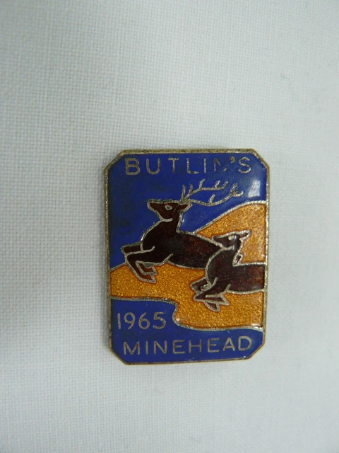 1965 BUTLIN'S BUTLINS Minehead enamel badge with stag & deer. Gaunt ...