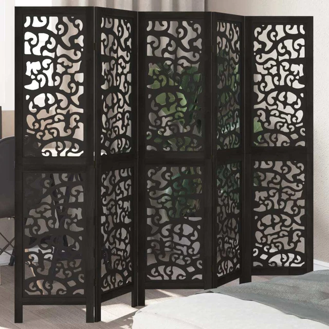 ROOM DIVIDER 5 Panels Black Solid Wood Paulownia £248.07 - PicClick UK