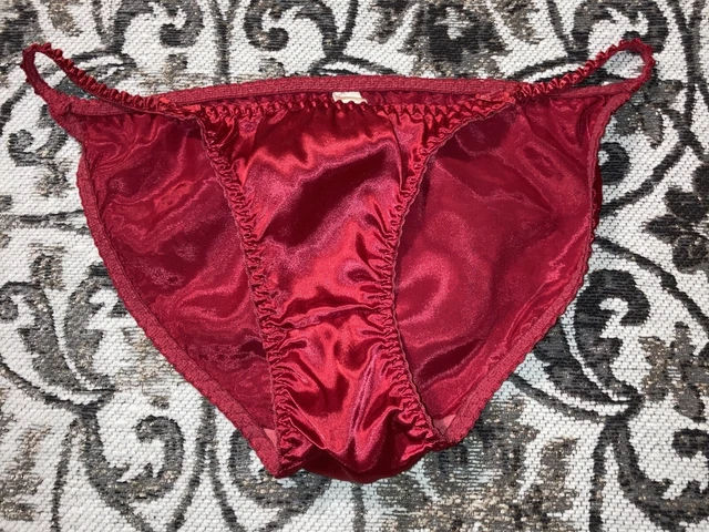 VINTAGE RED SHINY Satin string bikini panties Polyester Bows Sissy M ...