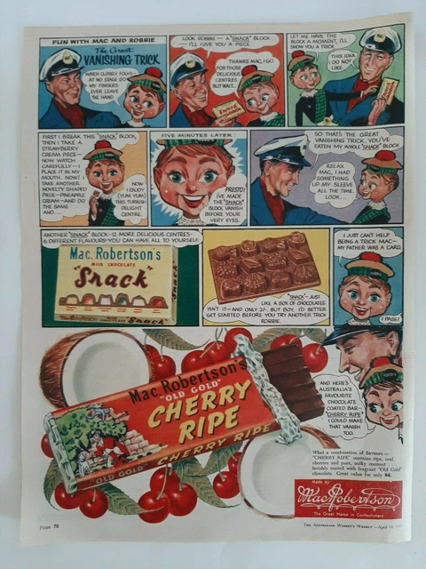 VINTAGE AUSTRALIAN ADVERTISING 1957 ad MAC. ROBERTSON'S CHERRY RIPE ...
