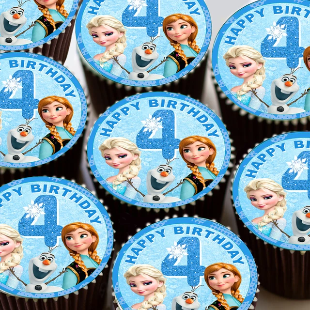 FROZEN ELSA & Anna Happy 4Th Birthday Edible Cupcake Toppers Decoration ...