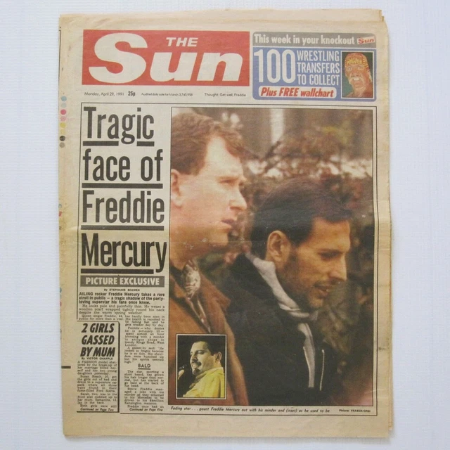 QUEEN 'TRAGIC FACE Of Freddie Mercury' The Sun UK Newspaper 29th April ...