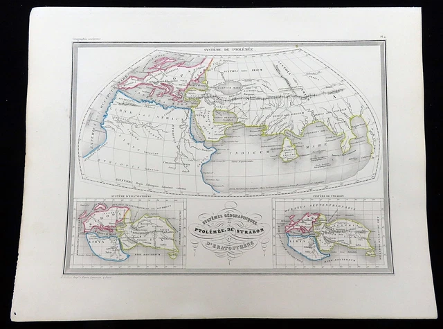 ANTIQUE PTOLEMY WORLD map Ancient Rome Greece Strabo Hand Coloured 1846 ...