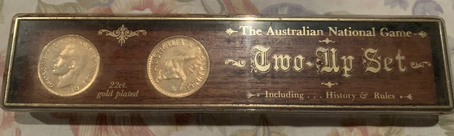 VINTAGE AUSTRALIAN NATIONAL Game Two-Up-Coins 22ct Plated Gold. Rules ...