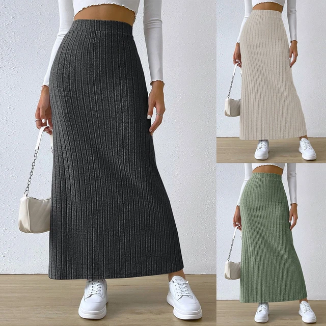 FR FEMALE HIGH Split Side Skirt Sexy Knitted Bodycon Skirt Elegant ...