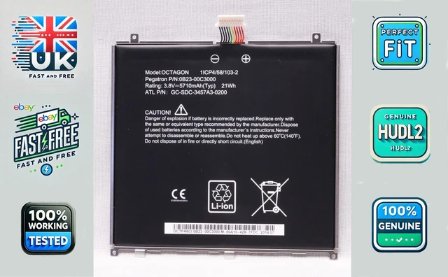 GENUINE TESCO HUDL 2 BATTERY li-ion 3.8v 5710mAh 21W Octagon 1icp4/58/ ...