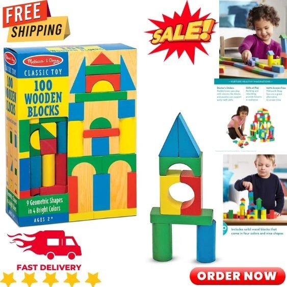 KIDS TOYS BUILDING Block Bricks Games Wooden Blocks Toy Set 100 Piece ...