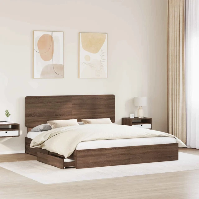 BED FRAME WITH Drawer Brown Oak 200 x 200 cm Engineered Wood vidaXL £ ...