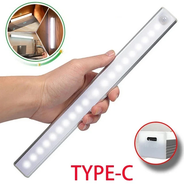 LED PIR MOTION Sensor Strip Light USB Rechargeable Magnetic Cabinet ...