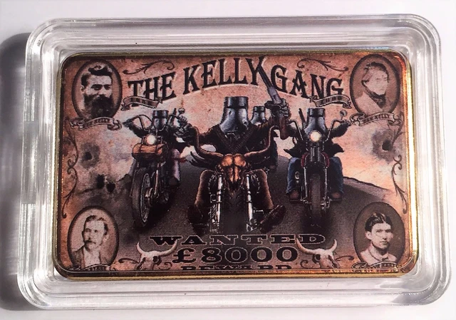 &NED KELLY& The Kelly Gang Colour Printed HGE 999 24k Gold Ingot/token ...