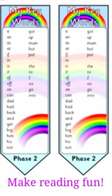PHASE 2 LAMINATED Phonics Tricky Word Mat Bookmark Age3-6 KS1 reading ...