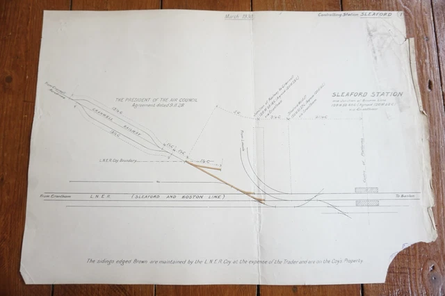 1930 LNER SLEAFORD Lincolnshire Station Railway Diagram Track Plan Map ...