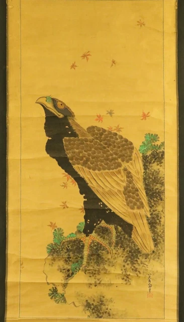 JAPANESE HANGING SCROLL ART Painting "Hawk" Hokusai signature #E7936 £ ...