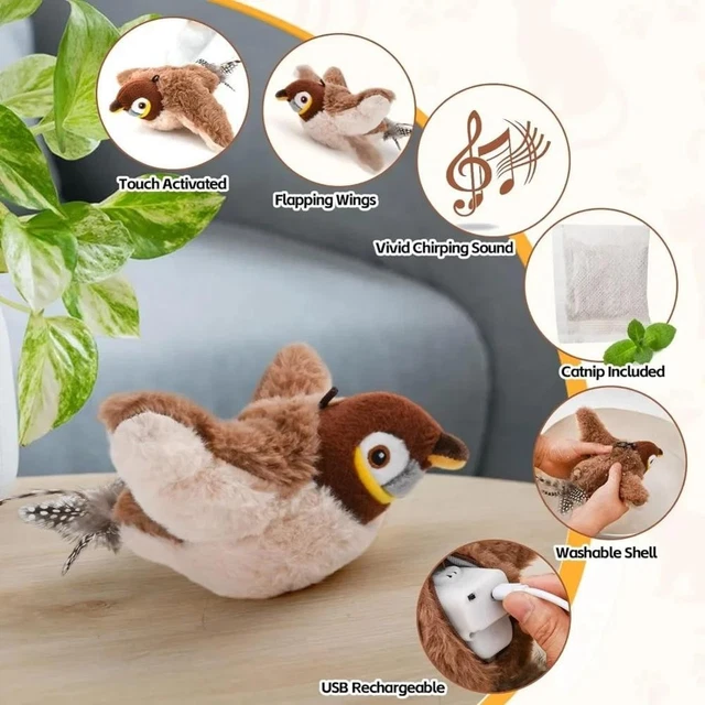 TOY INTERACTIVE ELECTRIC Fluttering Sparrow Realistic Bird ...