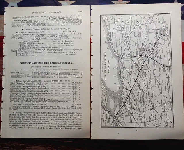 1902 TRAIN ROUTE Map + Report WHEELING & LAKE ERIE RAILROAD Fuller Mine ...