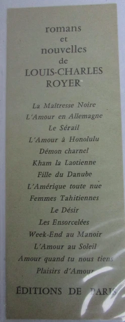 ANCIEN MARQUE PAGES Signet Publicitaire Romans Nouvelles Louis Charles ...
