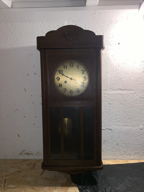 ANTIQUE GERMAN JUNGHANS Wall Clock With Pendulum And Key For Spares And ...