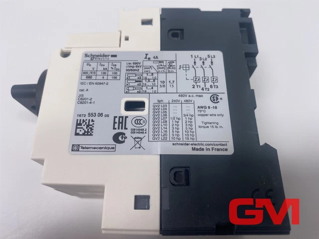SCHNEIDER ELECTRIC MOTOR Circuit Breaker GV2L08 4A 3-polig GV2-L08 $187 ...