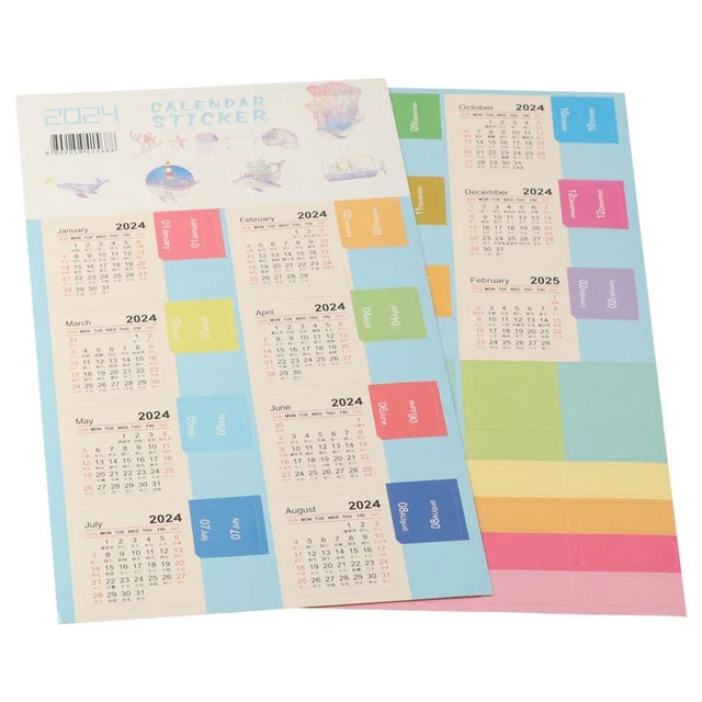 10 SETS 2024 To 2025 Annual Calendar Index Sticker (White/Blue ...