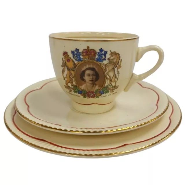 CLARICE CLIFF QUEEN Elizabeth II Coronation 1953 Tea Set Trio E27 G284 ...
