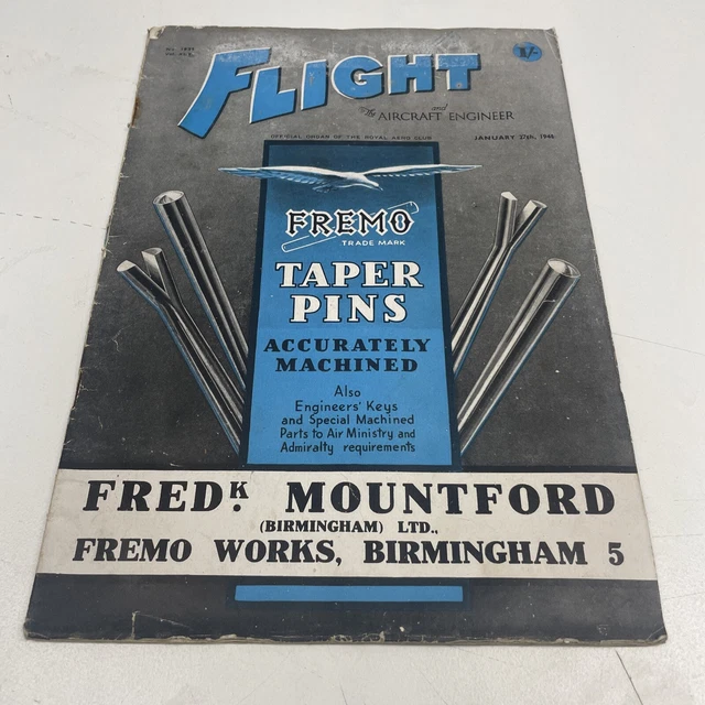 VINTAGE 1944 FLIGHT Plane Aircraft Magazine Bar WW2 War Fremo Taper Pin ...