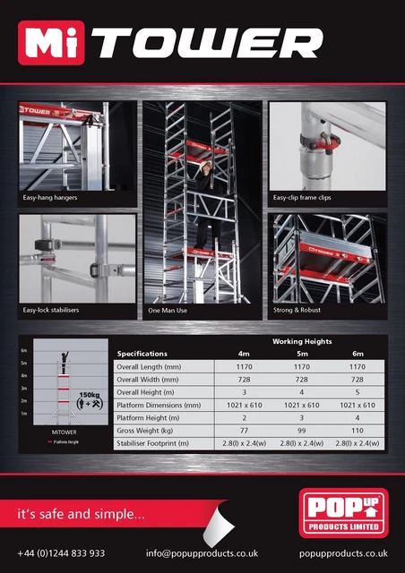 PAIR OF MI-TOWER 1.0m Pop-Up Scaffold Tower Frames £149.99 - PicClick UK