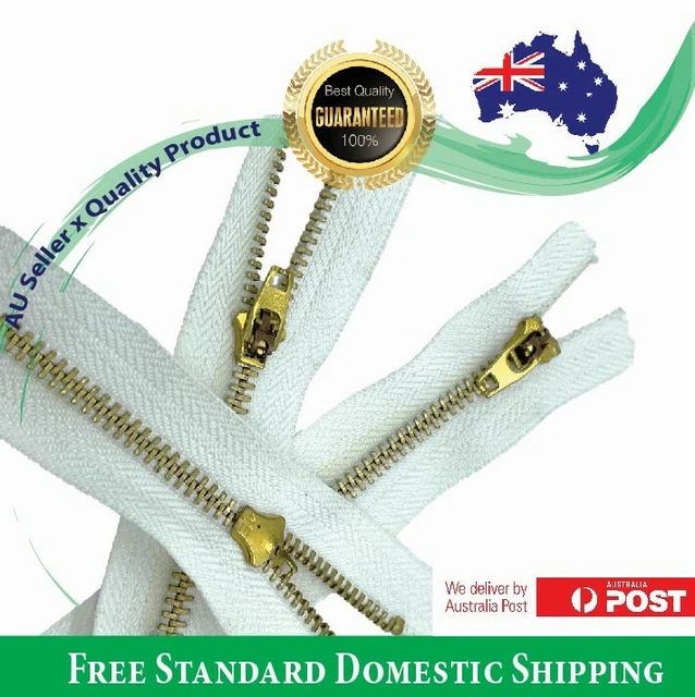 NO 3 WHITE Zip With Gold Metallic Teeth Jeans Zippers 13 cm With ...