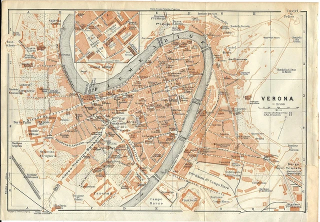 CARTA GEOGRAFICA ANTICA MERANO MERAN Pianta della città 1913 Old ...