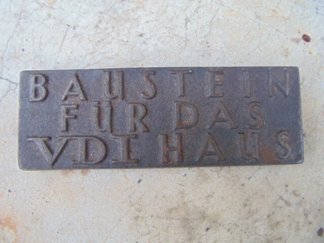 PETITE PLAQUE EN FONTE "Baustein für das VDI Haus" ALLEMAGNE 39-45 ...