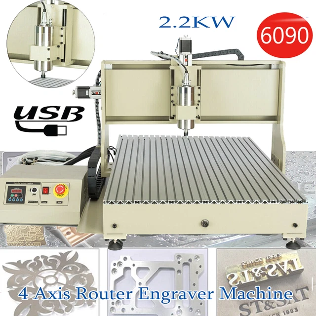 CNC 6090 4 Axis Router Engraving VFD Wood Carving Milling Machine 2200W ...