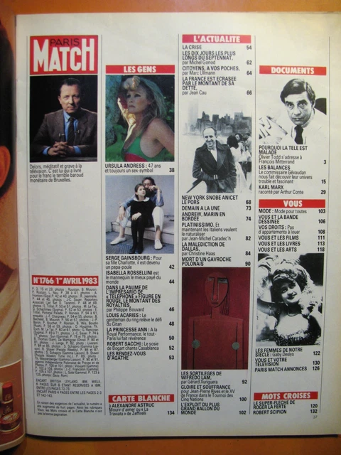 PARIS MATCH N° 1766 du 01/04/1983- Delors. Dallas. Platini. Andrew ...
