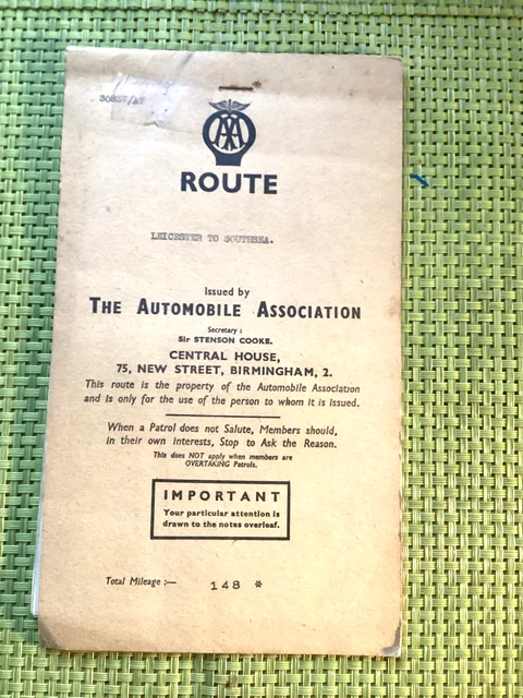 VINTAGE THE AUTOMOBILE Association AA map route Leicester to Southsea £ ...