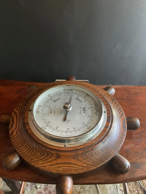 VINTAGE SB SMITHS Ships Wheel barometer 1930s Wooden Weather Station ...